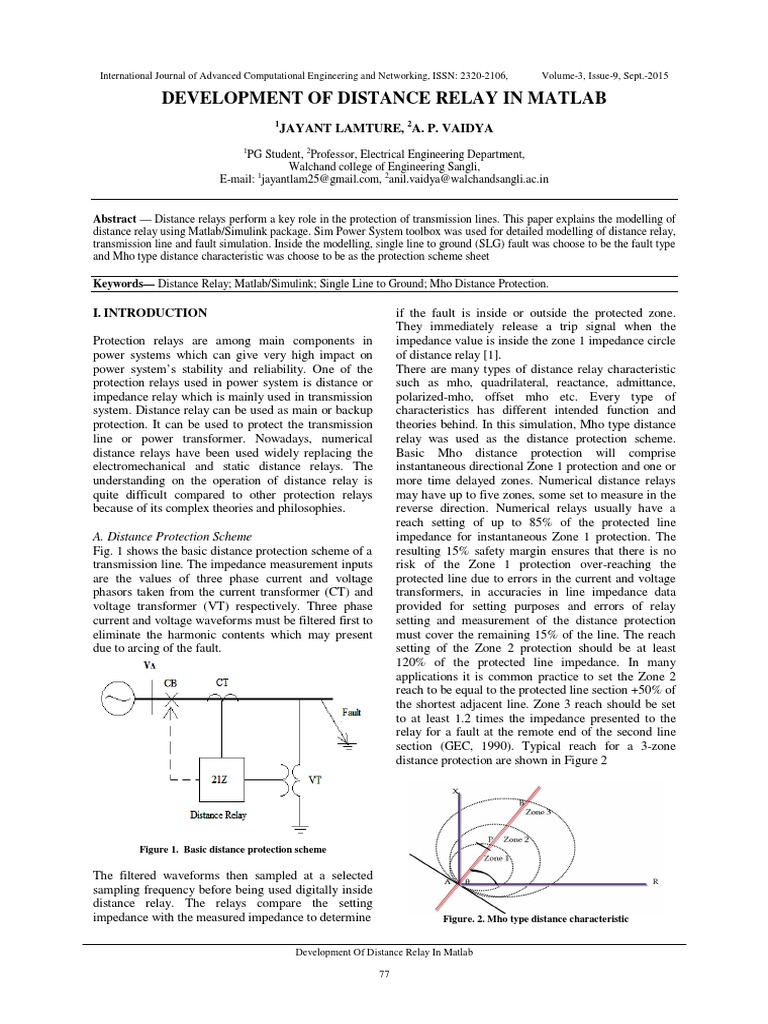 Modeling of a Mho Distance Relay for Single Line to Ground Fault ...