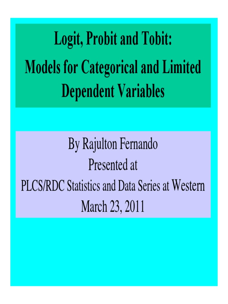 Logit Probit and Tobit Models For Catego PDF | PDF | Logistic Regression | Statistical Analysis