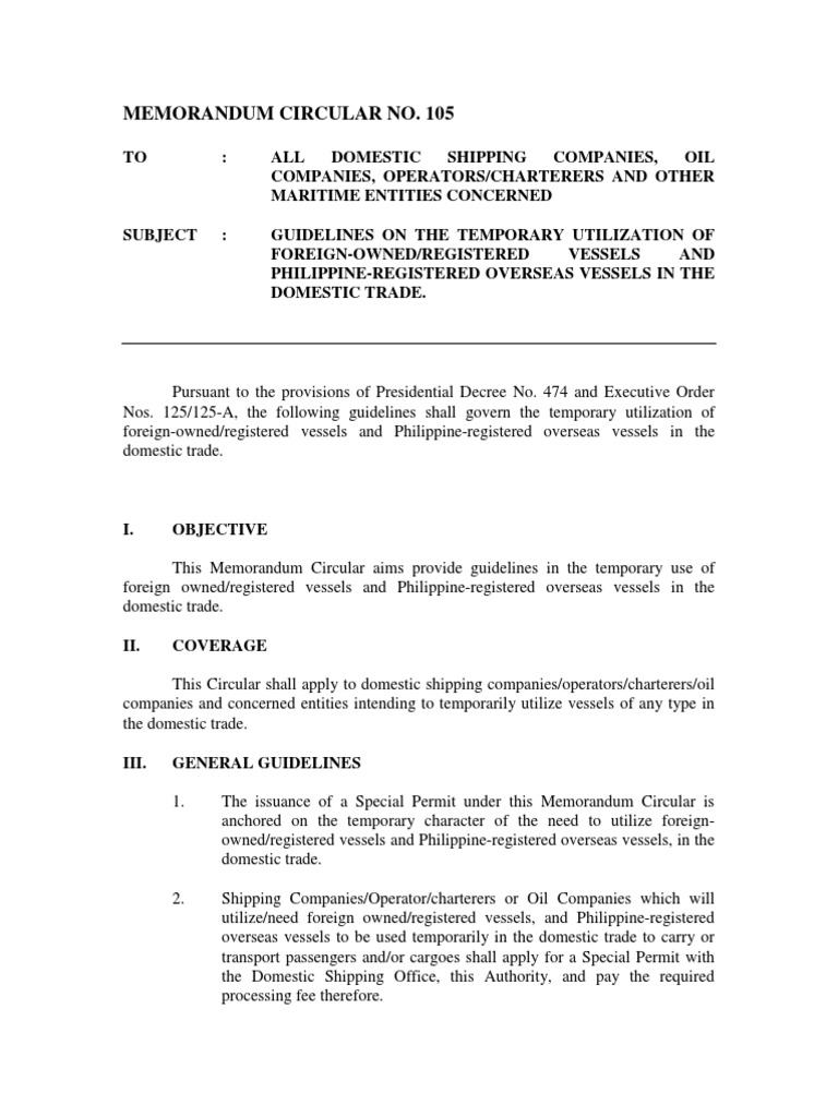 Memorandum Circular No. 105 | PDF | Oil Tanker | Government