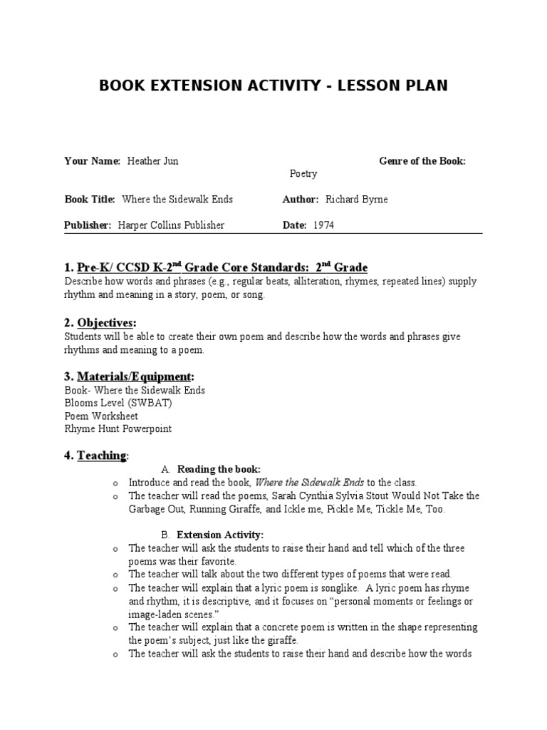 Poetry Extension Activity Lesson Plan | PDF | Poetry