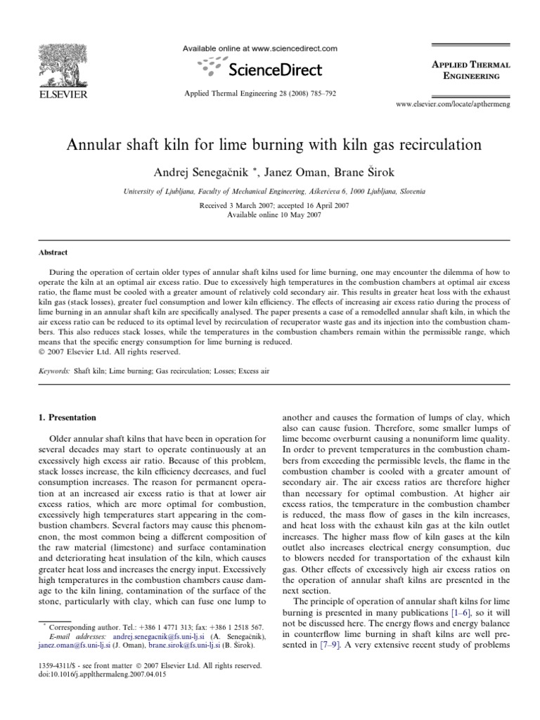 Annular Shaft Kiln For Lime Burning With Kiln Gas Recirculation PDF ...