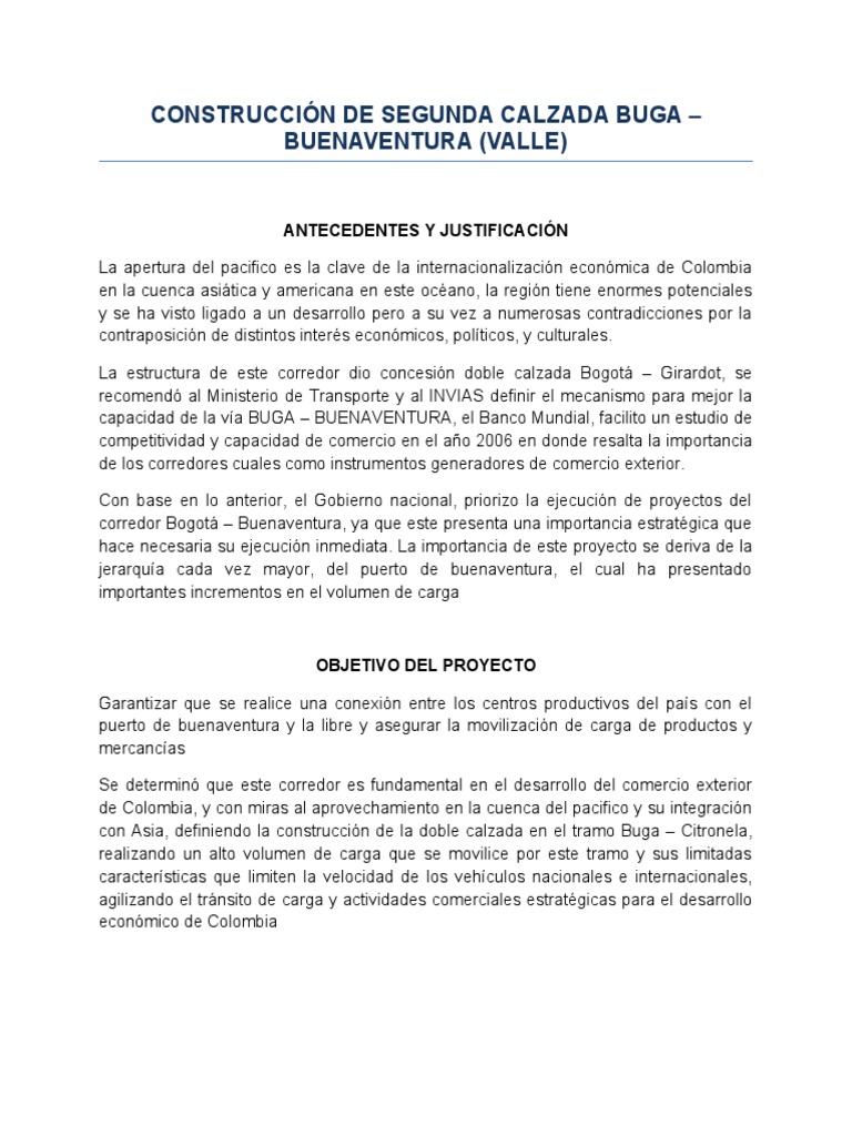 Construcción de Segunda Calzada Buga | PDF | Comercio | El comercio internacional