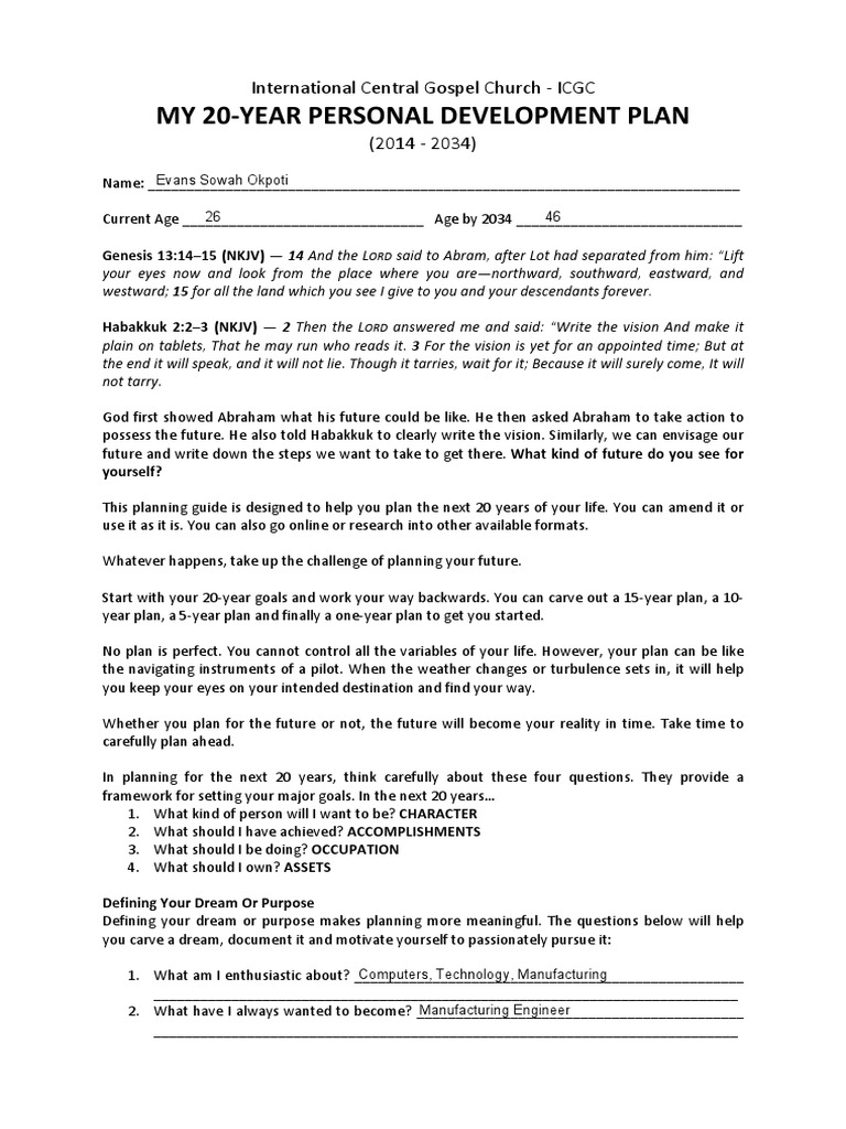 My 20 - Year Personal Development Plan | PDF | Abraham