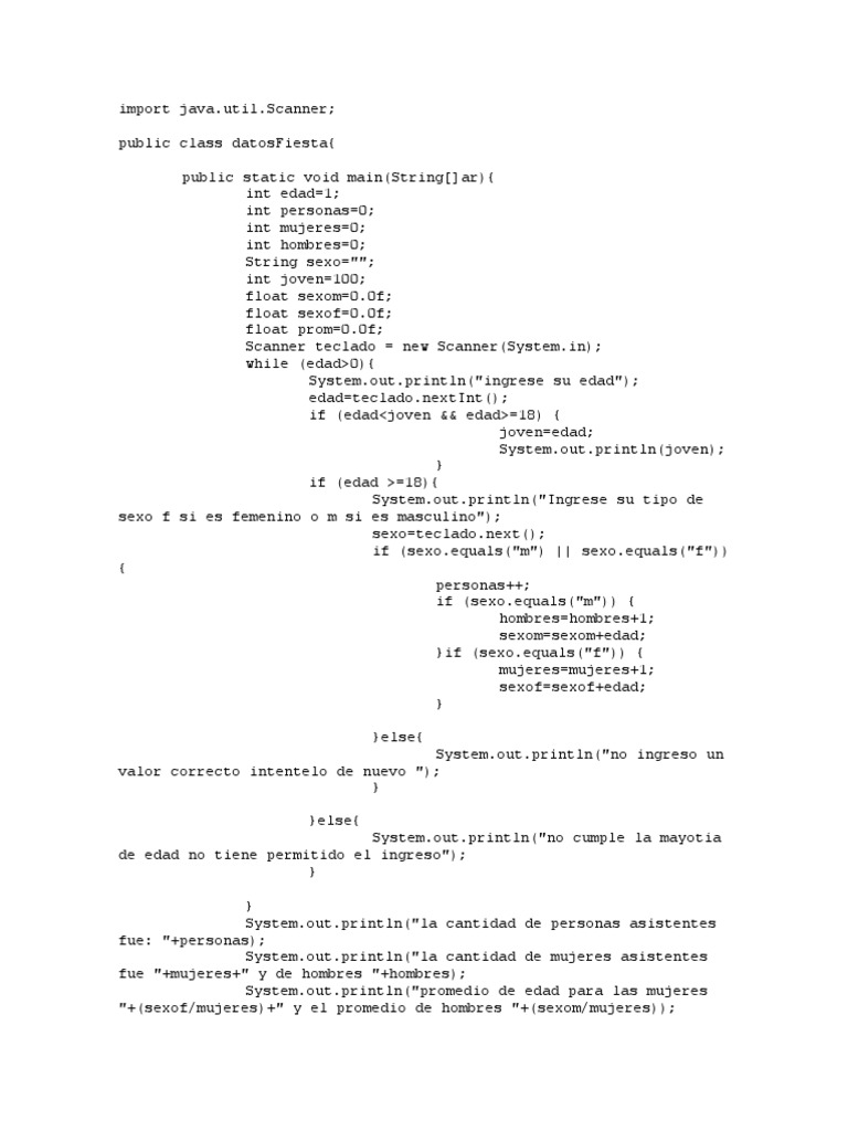 Algoritmo Java Fiesta | PDF