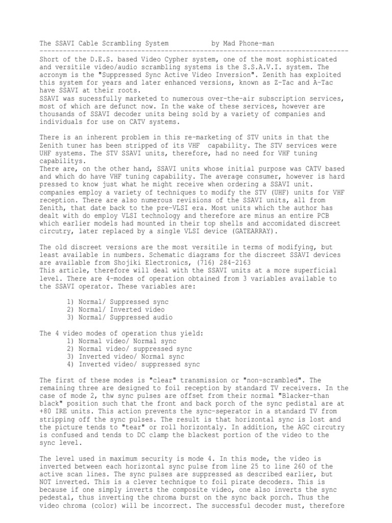 SSAVI Cable Scrambling System | PDF | Cable Television | Media Formats