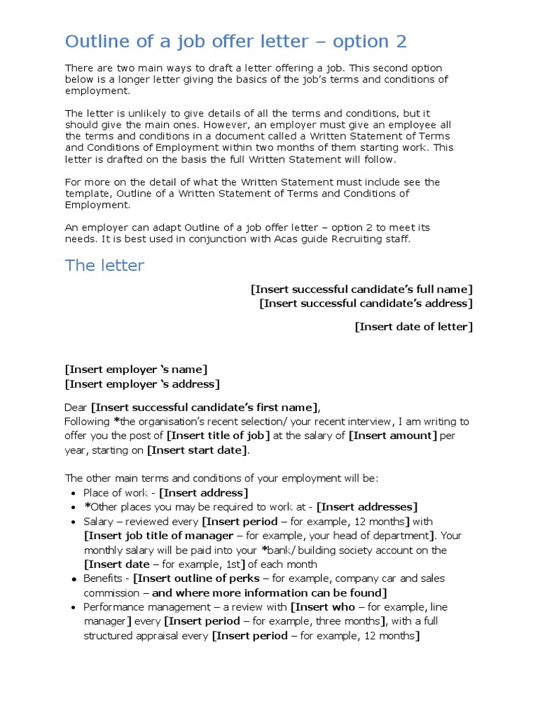 Outline of A Job Offer Letter - Option 2 | PDF | Workweek And Weekend ...