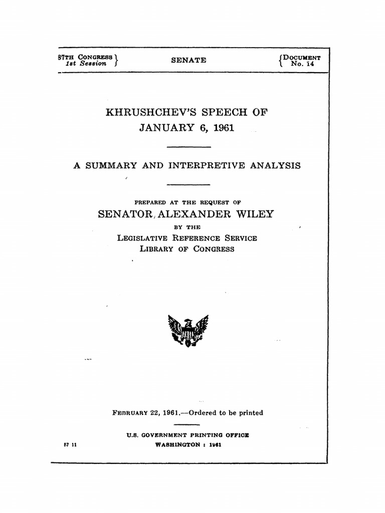 Khrushchev's 1961 Speech Summary | PDF | Communist Party Of The Soviet ...