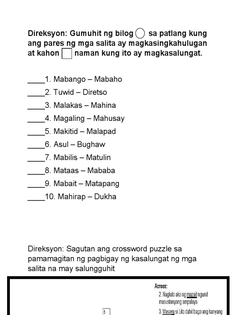 Magkasingkahulugan at Magkasalungat | PDF