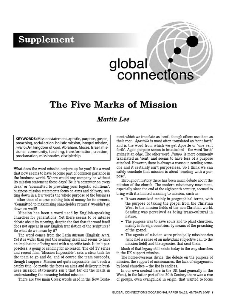 Supplement: The Five Marks of Mission | PDF | Christian Mission | Theology