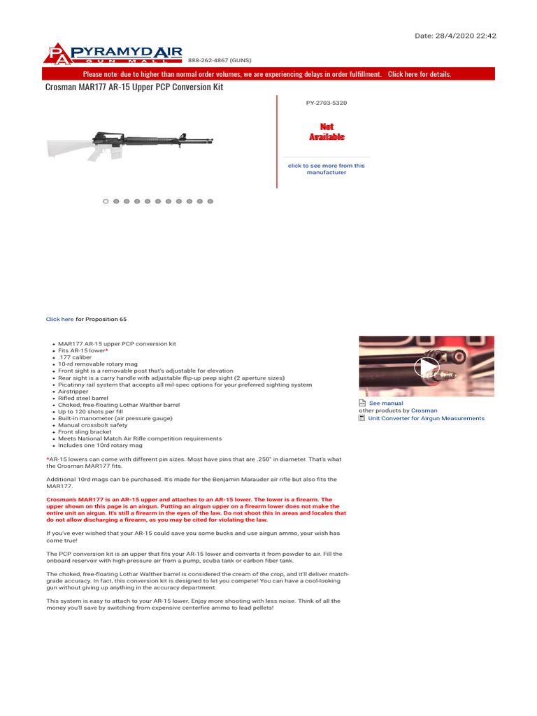 Crosman MAR177 AR-15 Upper PCP Conversion Kit | PDF | Tools | Projectiles