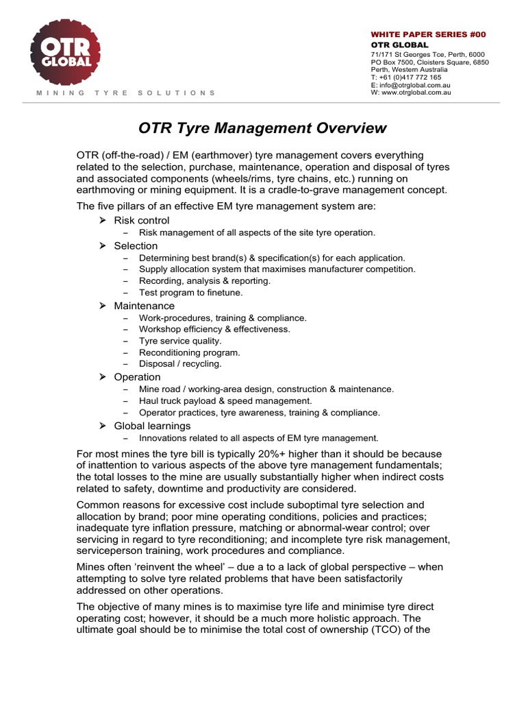 OTR Tyre Management Overview PDF | PDF | Tire | Total Cost Of Ownership