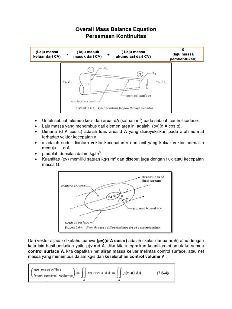 Overall Mass Balance Equation (Pers. Kontinuitas) PDF | PDF