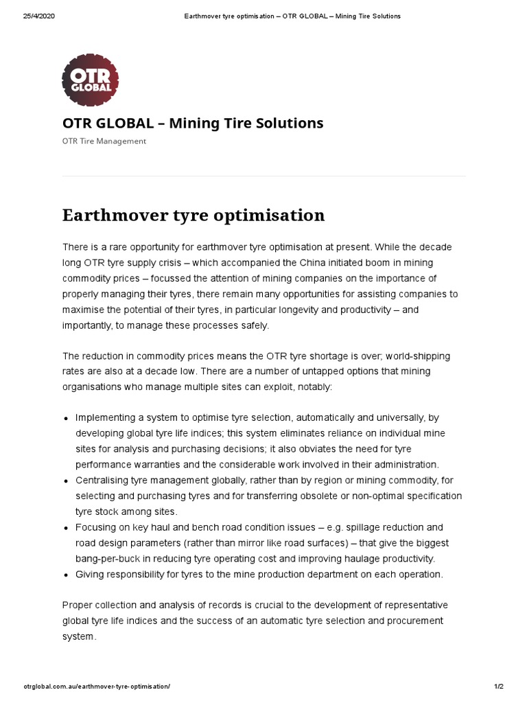 2.3 - Earthmover Tyre Optimisation - OTR GLOBAL - Mining Tire Solutions ...