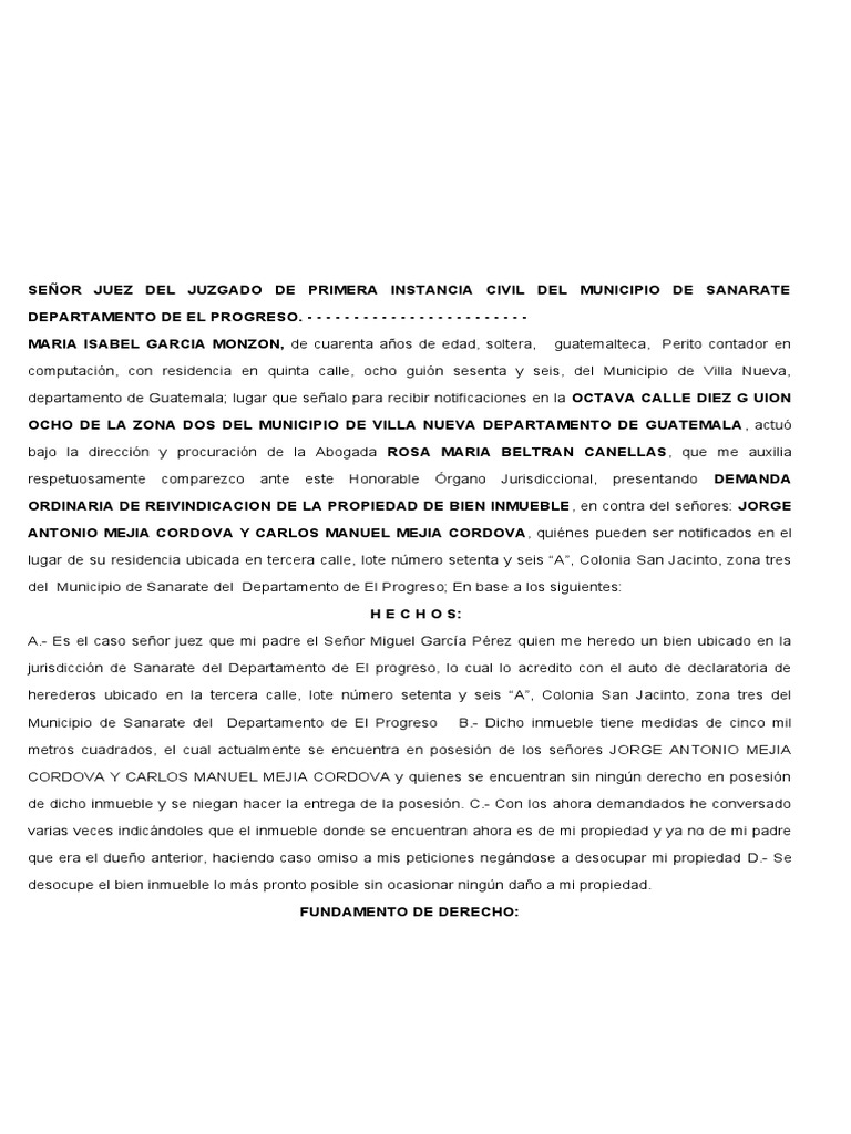 Demanda Civil | PDF | Posesión (Ley) | Propiedad