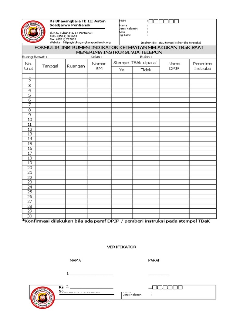 Formulir Sbar Dan Tbak | PDF