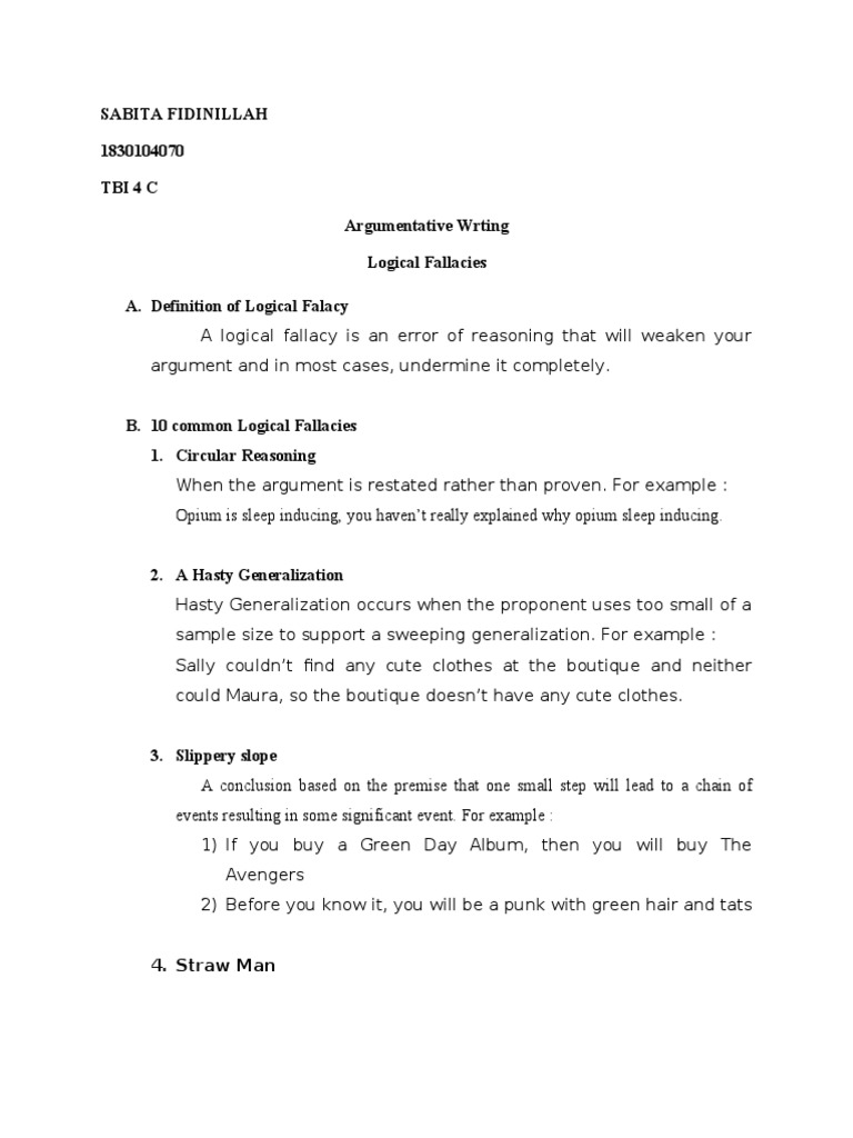 Logical Fallacies and Their Impact on Argumentative Writing | PDF ...
