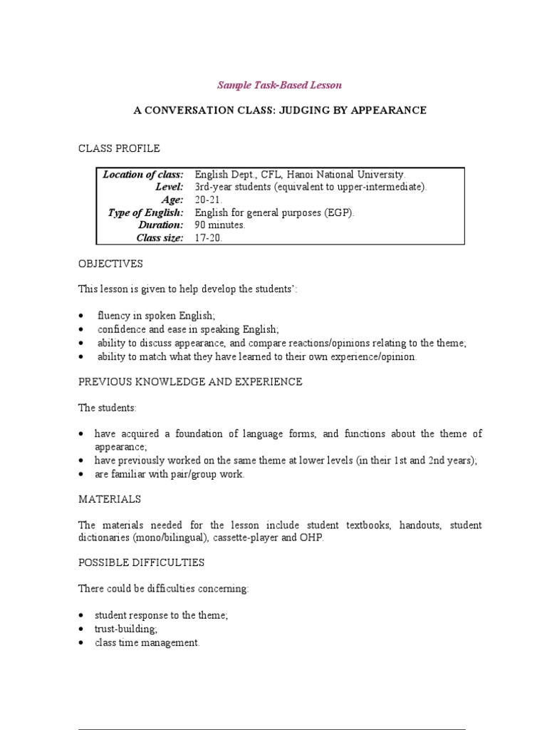 Sample Task-Based Lesson | Download Free PDF | Attention | English Language