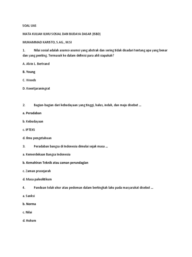 Soal UAS Ilmu Sosial dan Budaya | PDF | Ilmu Sosial