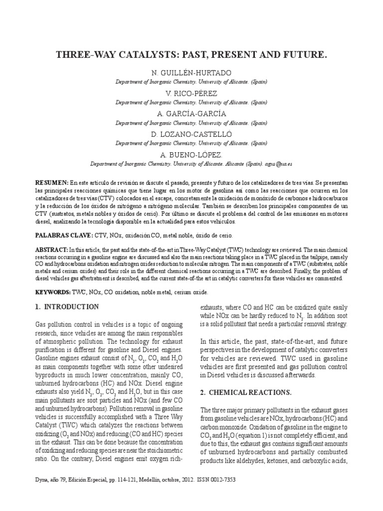 Three-Way Catalysts: Past, Present and Future | PDF | Exhaust Gas | N Ox