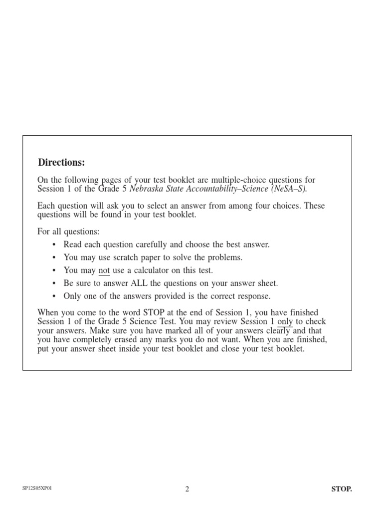 2011 2012 NeSA Science Practice Test GR 5 Removed | PDF | Multiple ...