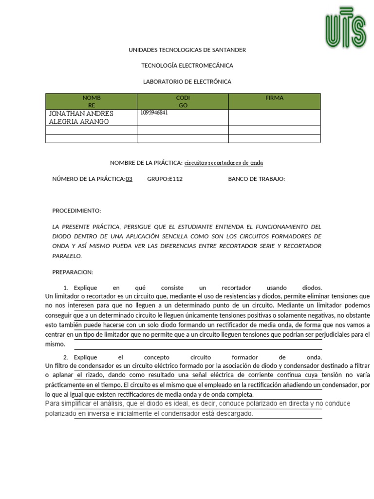 Informe Tres Laboratorio de Electronica | PDF | Rectificador | Diodo