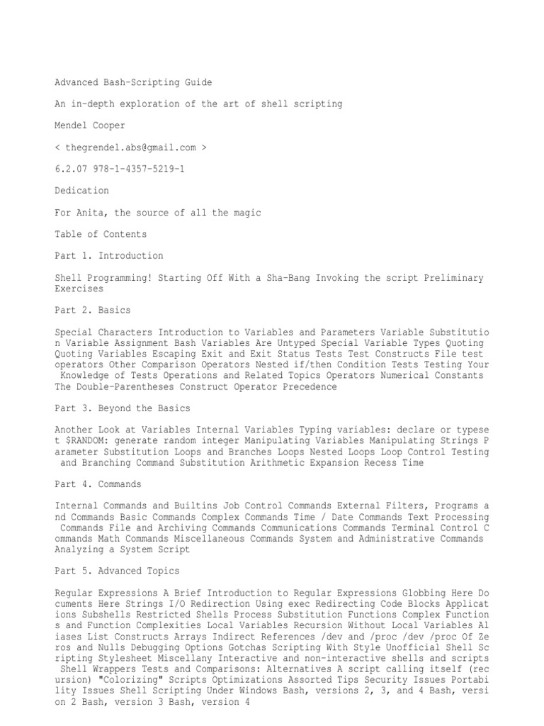 Advanced Bash-Scripting Guide - Mendel Cooper | PDF | Scripting Language | Command Line Interface