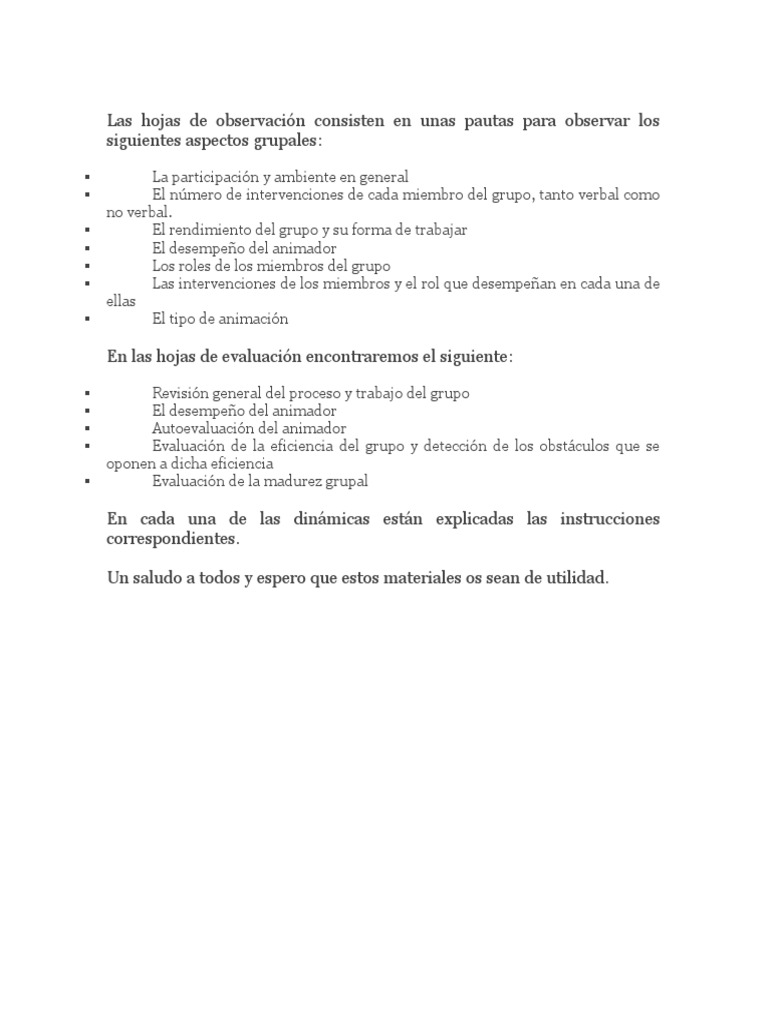 Hojas de Observacion | PDF