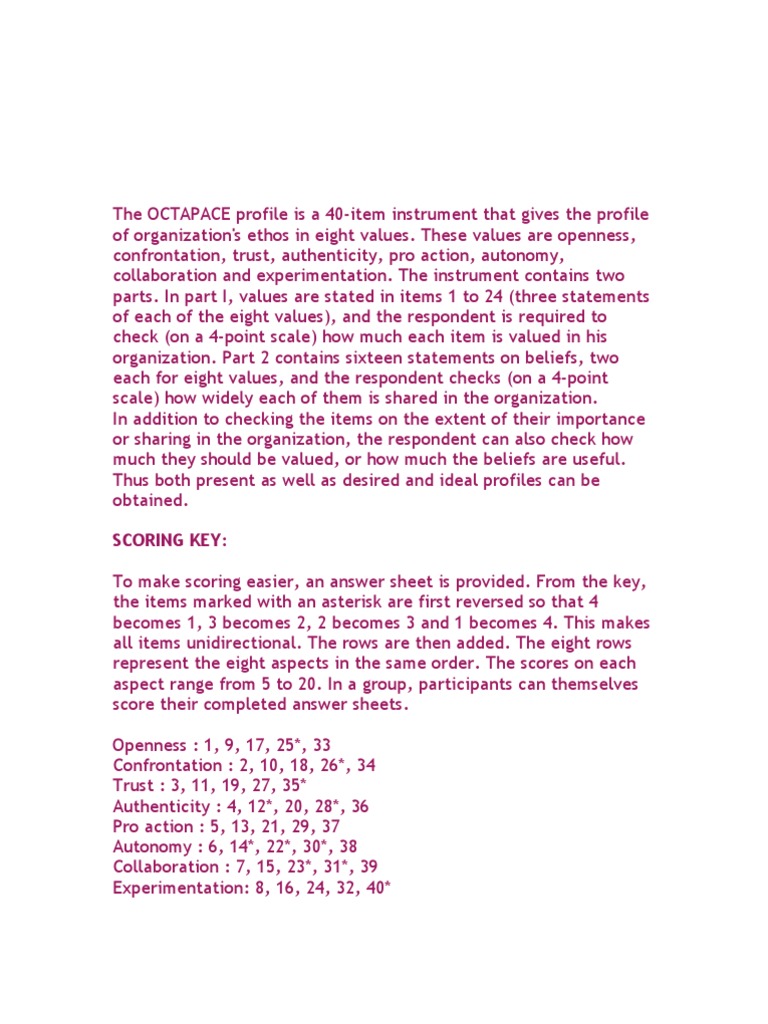 The OCTAPACE Profile Is A 40 | PDF | Creativity | Autonomy