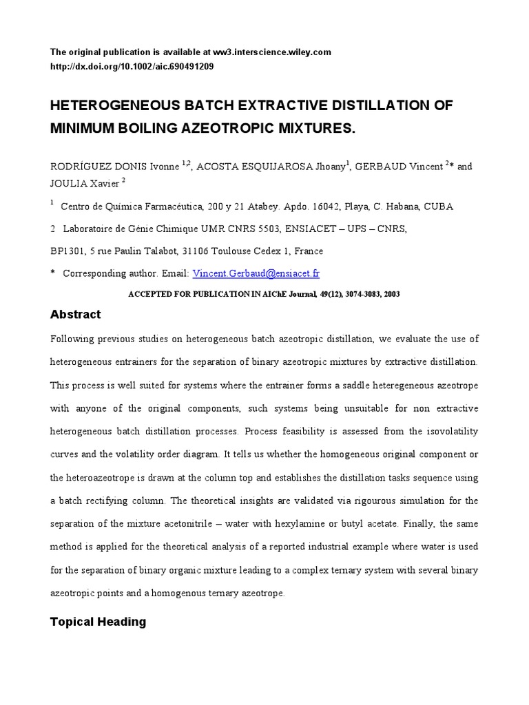 Heterogeneous Batch-Extractive Distillat PDF | PDF | Distillation | Unit Operations