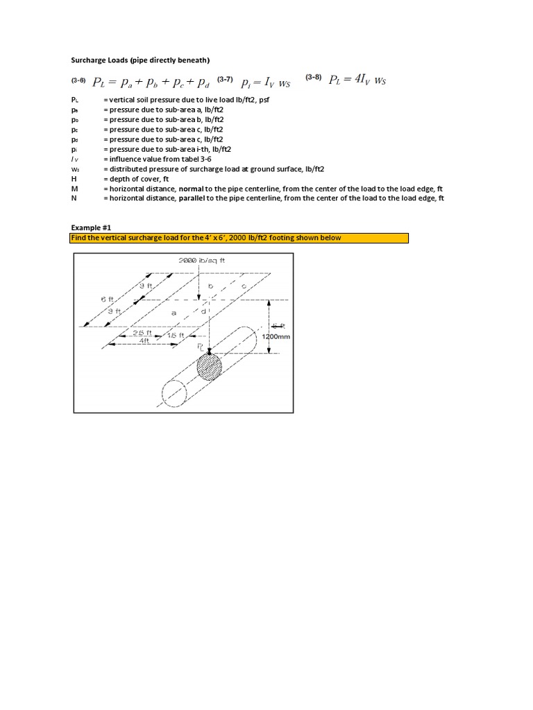 Surcharge Loads (Pipe Directly Beneath) : L A B C D I | PDF | Pressure | Applied And ...