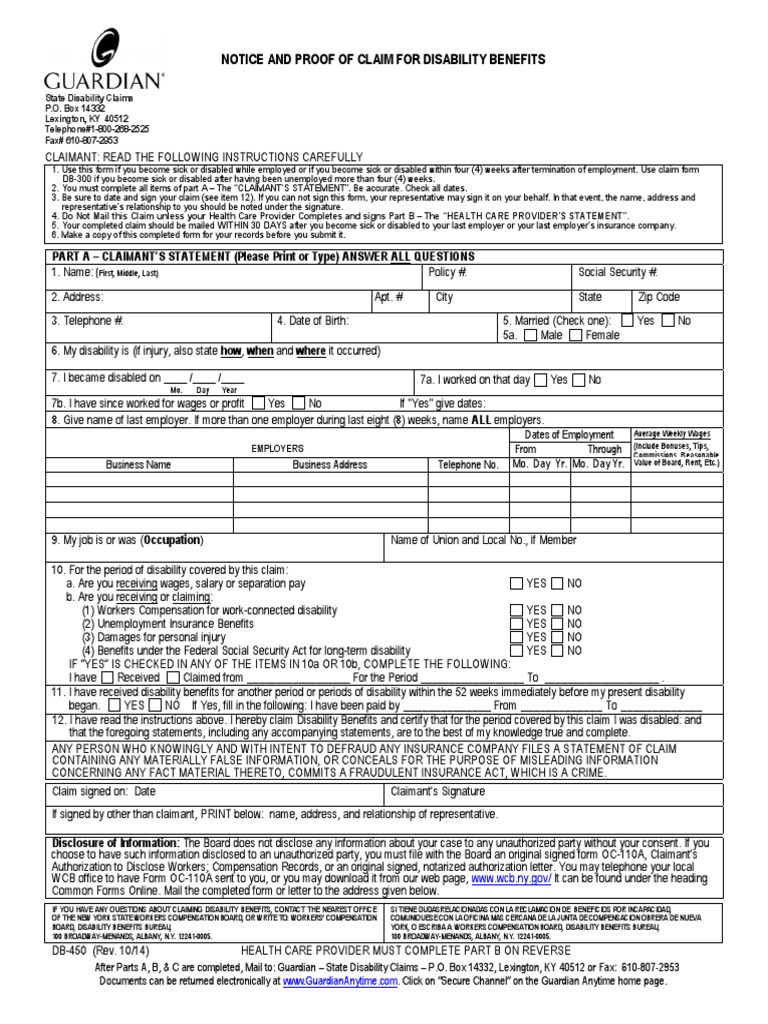 Notice and Proof of Claim For Disability Benefits | PDF | Workers ...