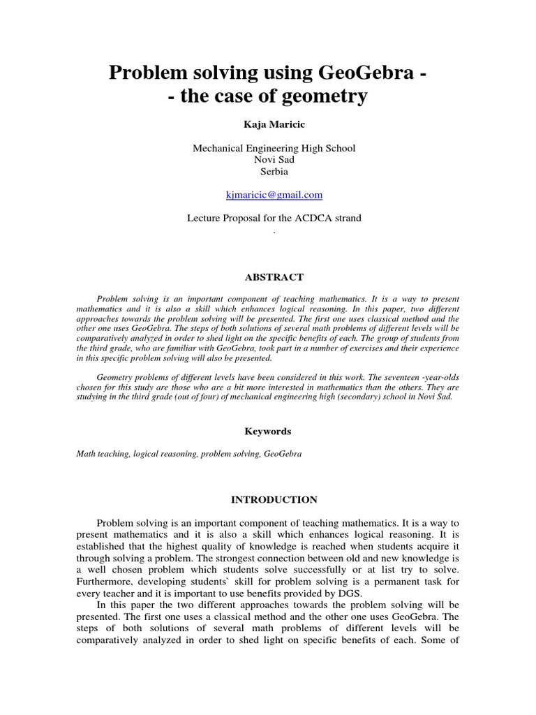 Comparing Classical and GeoGebra Approaches to Solving Geometry Problems | PDF | Triangle ...
