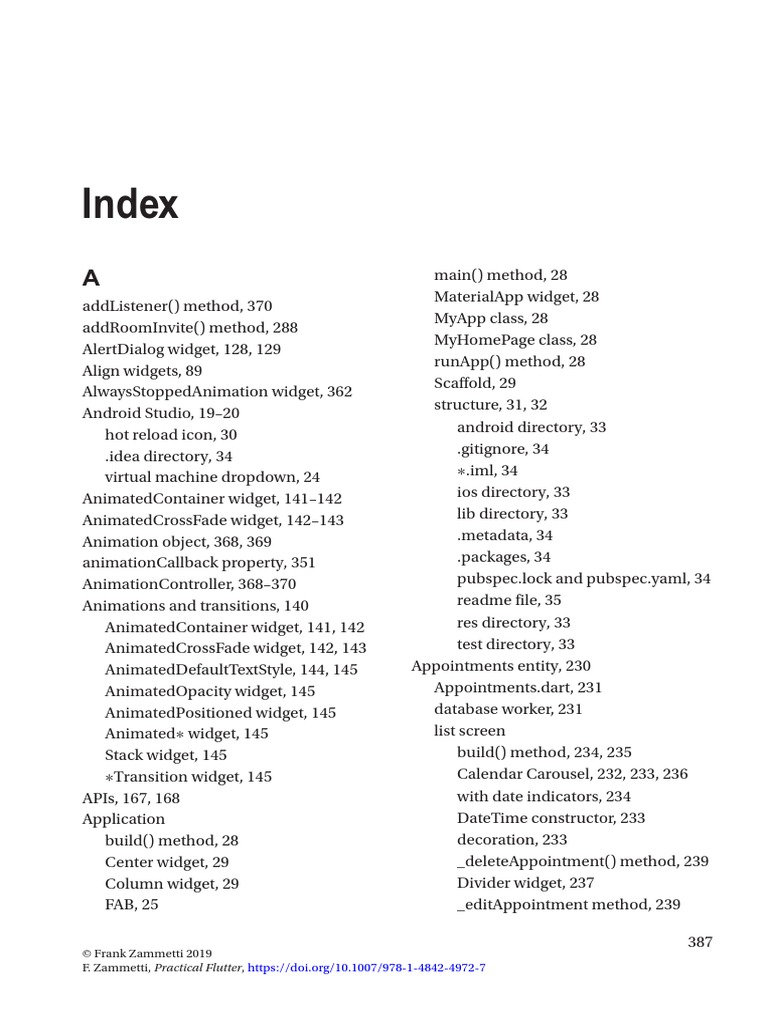 Index: © Frank Zammetti 2019 F. Zammetti, Practical Flutter | PDF ...