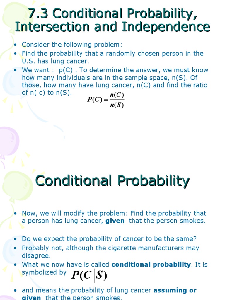 7.3 Conditional Probability, Intersection and Independence: NC PC NS ...