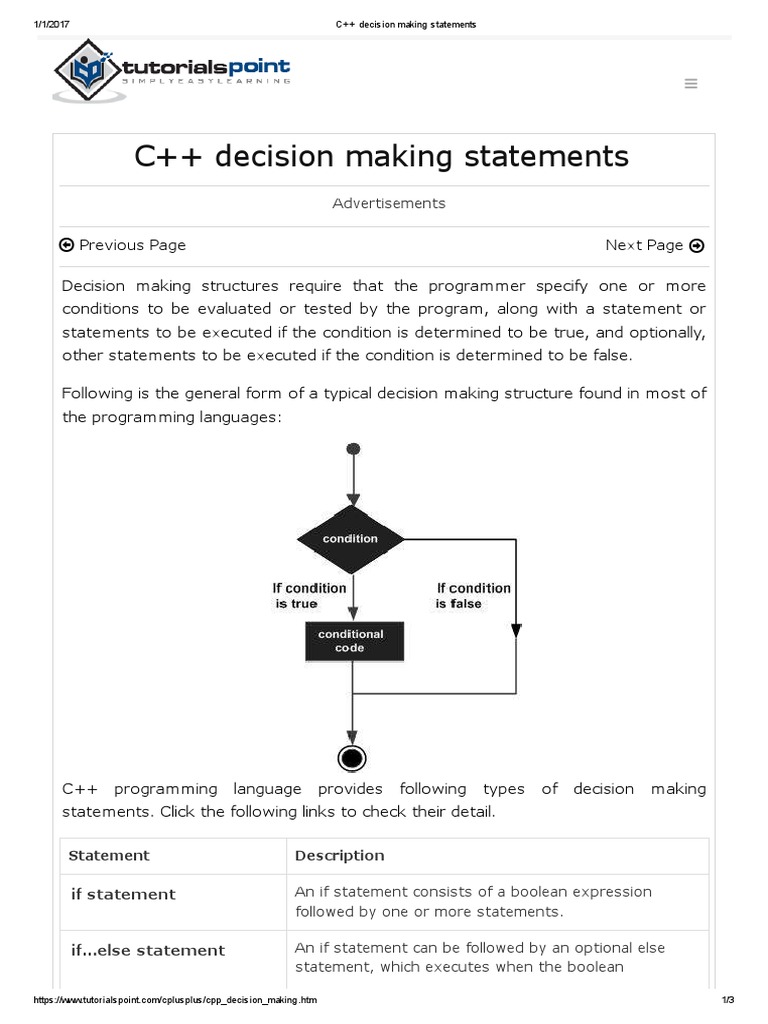 C++ Decision Making Statements | PDF | Boolean Data Type | C++