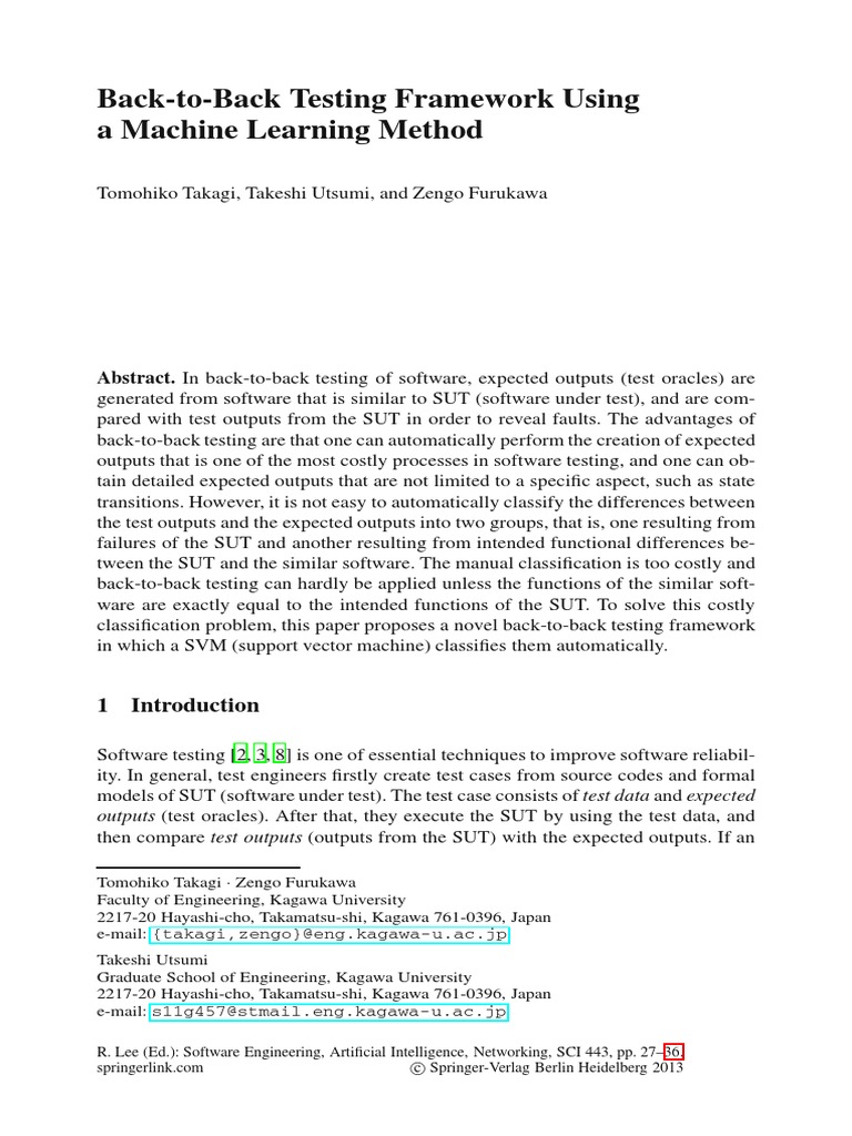 Back-to-Back Testing Framework Using A Machine Learning Method | PDF ...