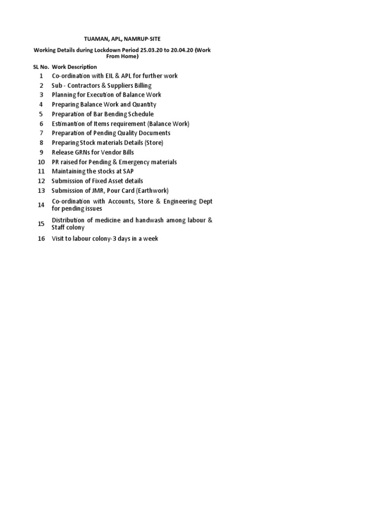 Tuaman APL Namrup Project Work Overview | PDF