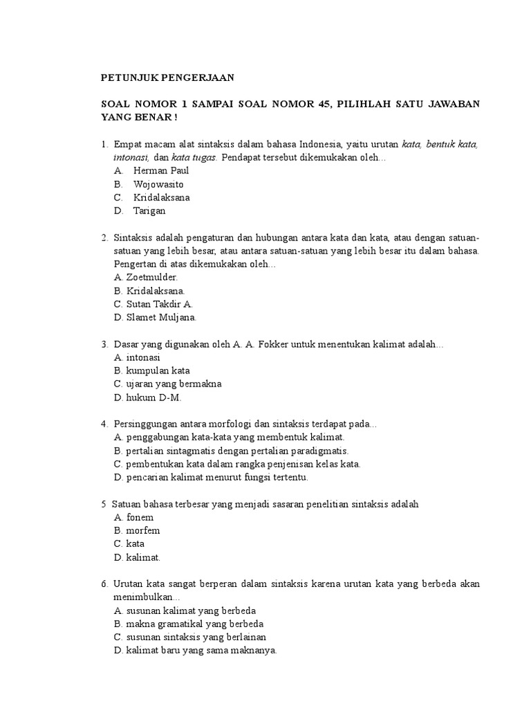 Soal Sintaksis 2020 | PDF