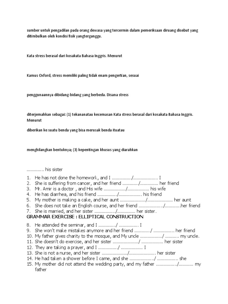 Grammar Exercise: Elliptical Construction | PDF | Tuberculosis ...