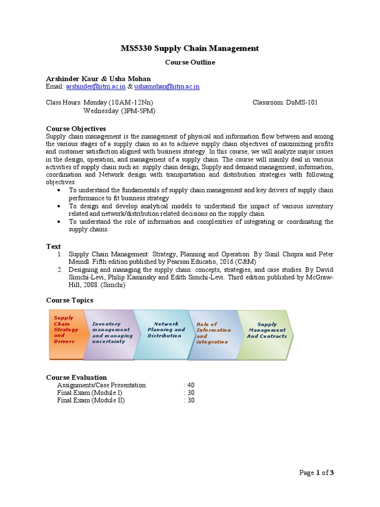 Supply Chain Management Course Outline | PDF | Supply Chain | Supply ...