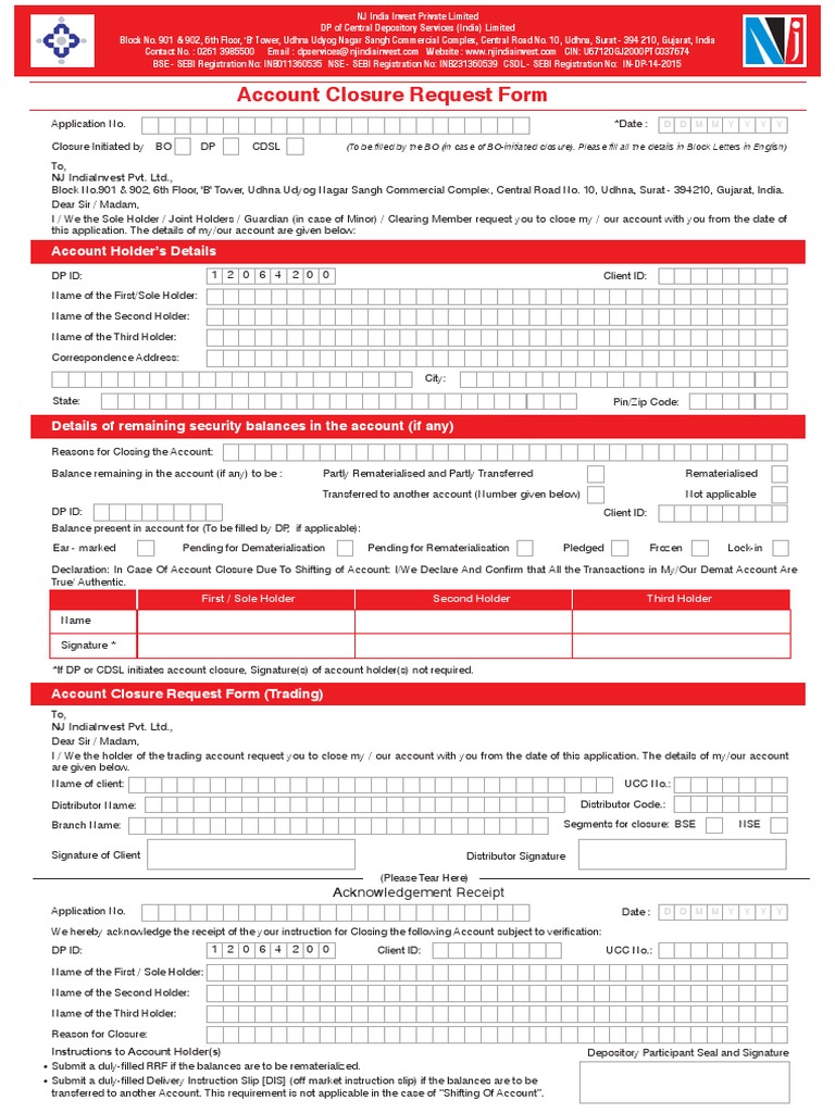 Account Closure Request Form: Account Holder's Details | PDF | Market ...