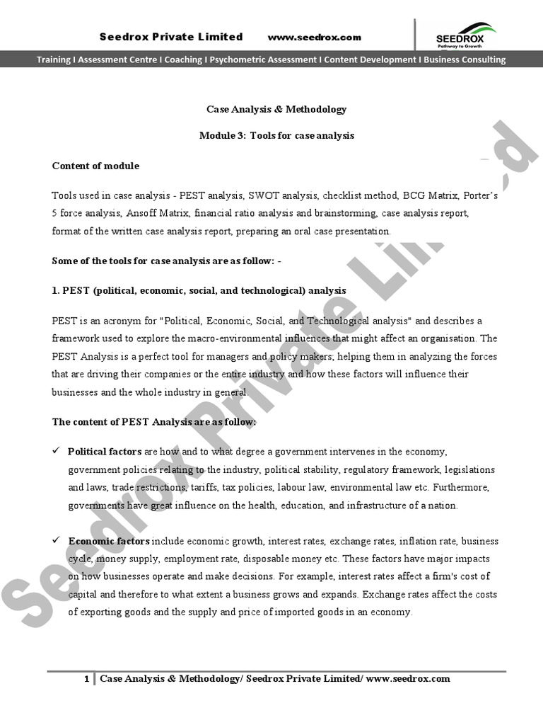 Case Analysis Tools & Methodology | PDF | Brainstorming | Strategic ...