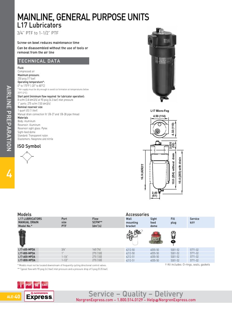 Norgren Lubricators | PDF | Chemical Engineering | Gas Technologies