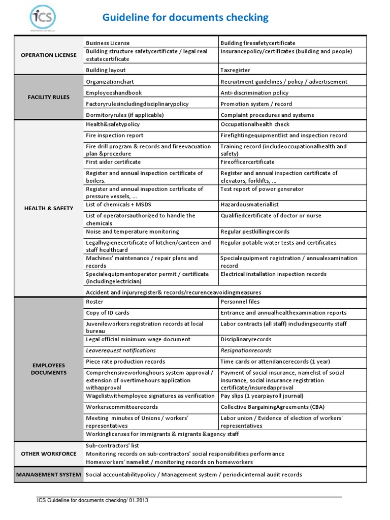 ICS - Guideline For Documents Checking | PDF | Employment | Labor