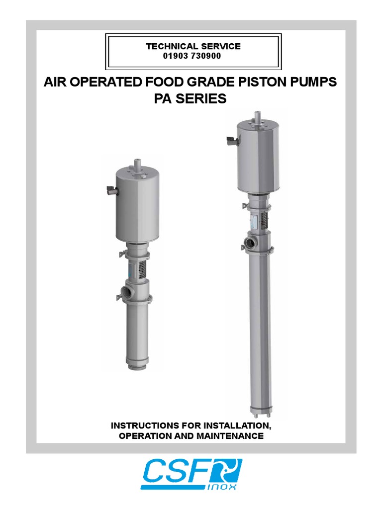 Pa Series: Air Operated Food Grade Piston Pumps | PDF | Pump | Piston