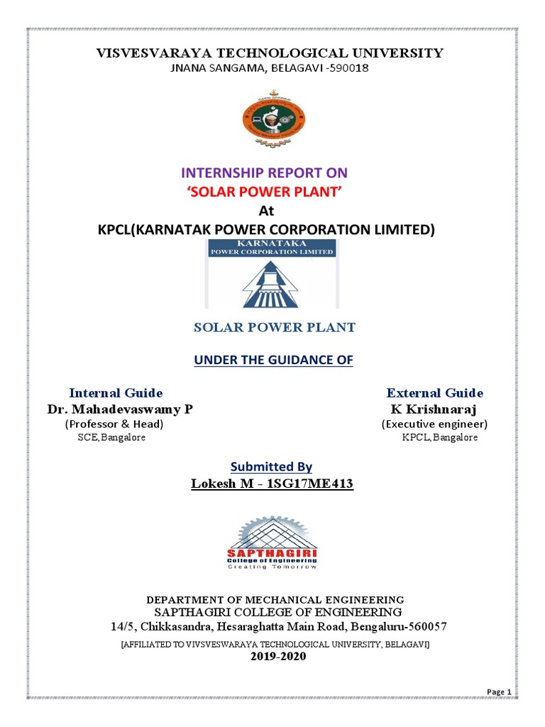 Internship Report - Solar Power Plant | Solar Power | Photovoltaics