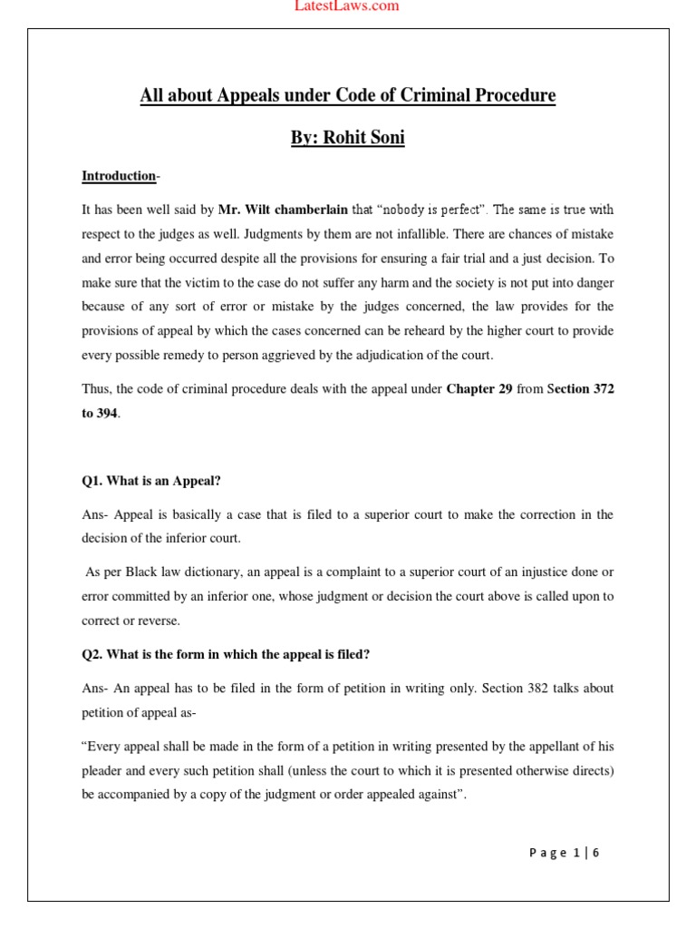 All About Appeals Under Code of Criminal Procedure | PDF | Bail | Fine ...
