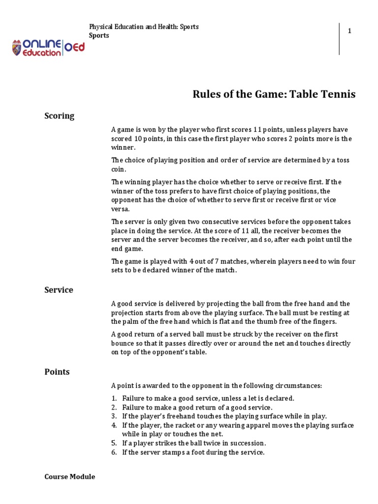Lesson 4 How To Play Table Tennis | PDF | Table Tennis | Sports Rules ...