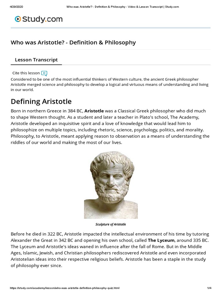 Who Was Aristotle - Definition & Philosophy - Video & Lesson Transcript ...