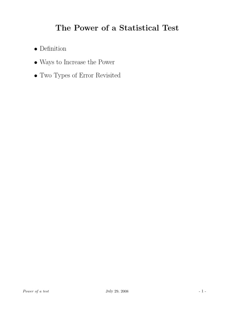 The Power of A Statistical Test | PDF | Statistical Hypothesis Testing ...